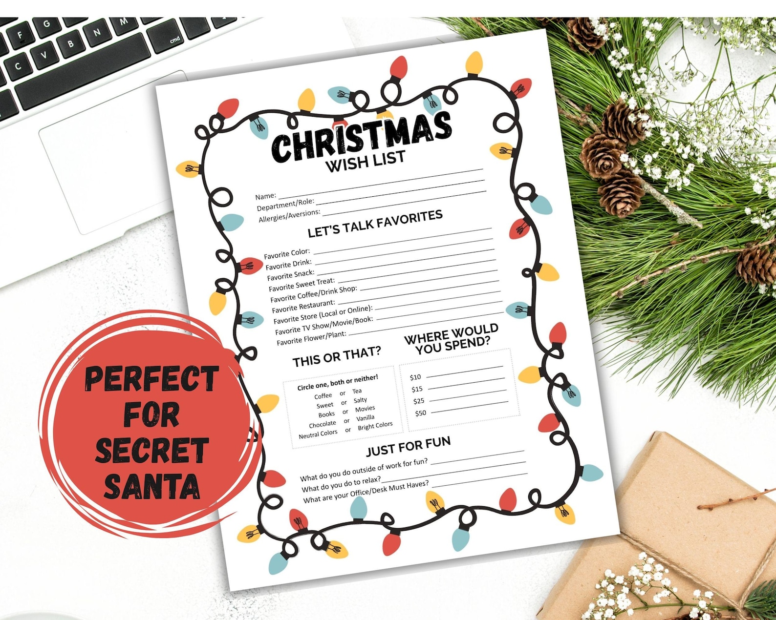Employee Christmas Wish List, Office Holiday Printable, Employee ...