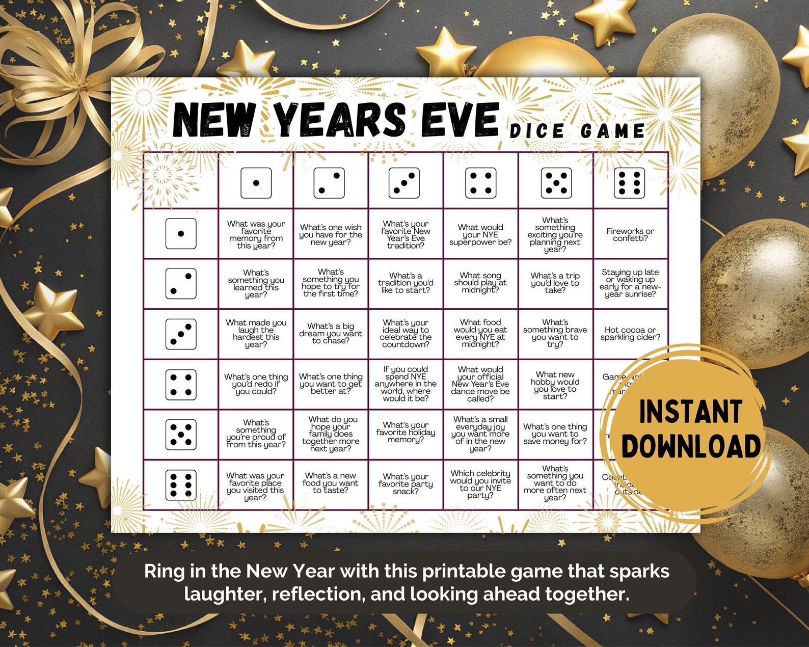 New Years Eve Dice Game for Kids & Families, Printable NYE Activity ...