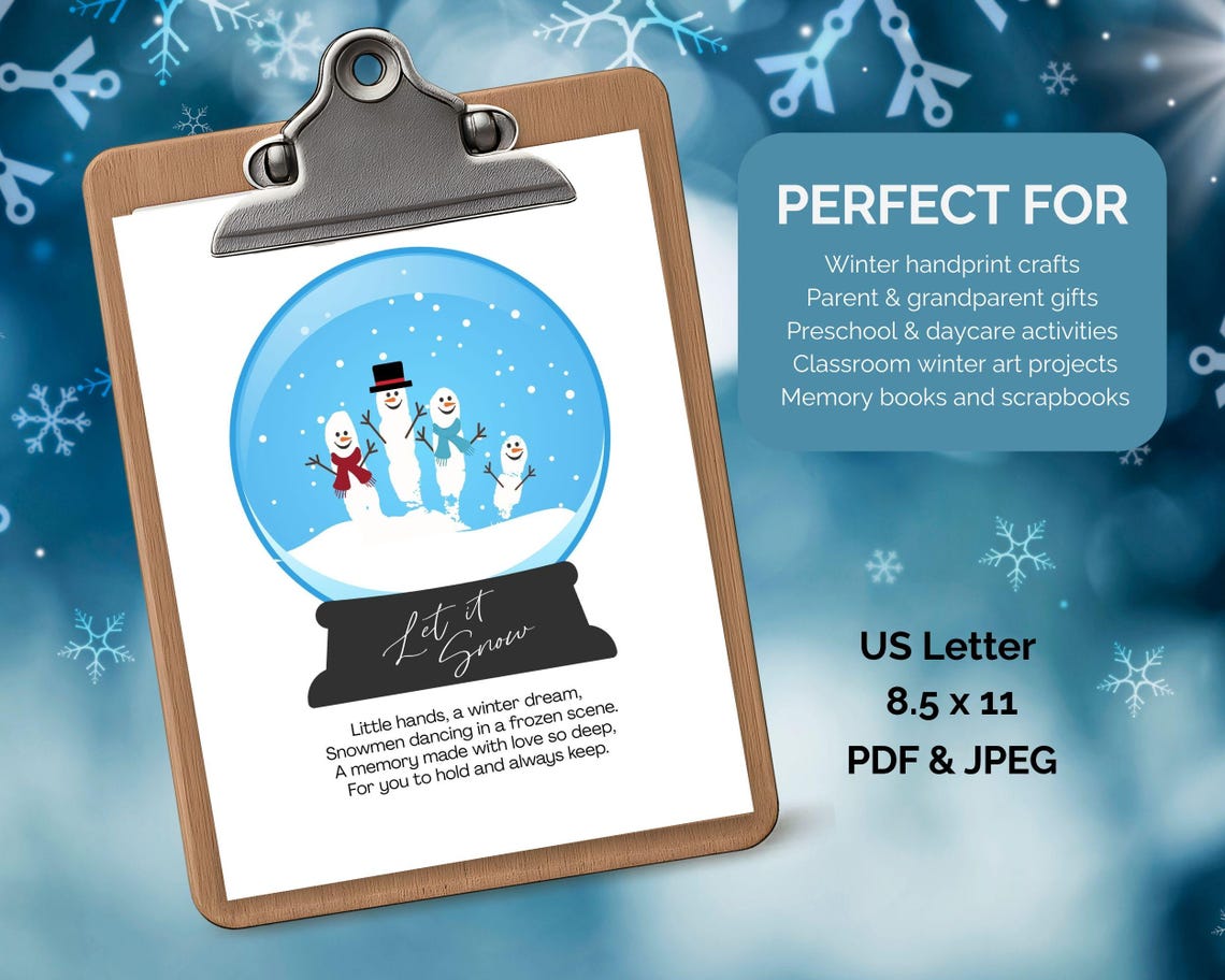 Snowman Handprint Art, Snow Globe Craft for Kids & Toddlers, Winter ...