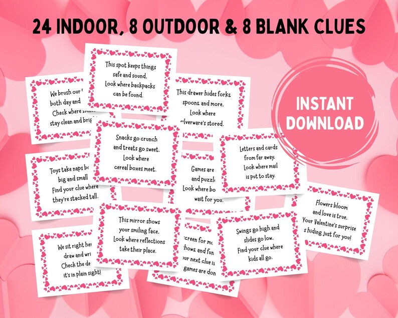 Valentine's Day Scavenger Hunt Clues, Treasure Hunt Riddles for Kids ...