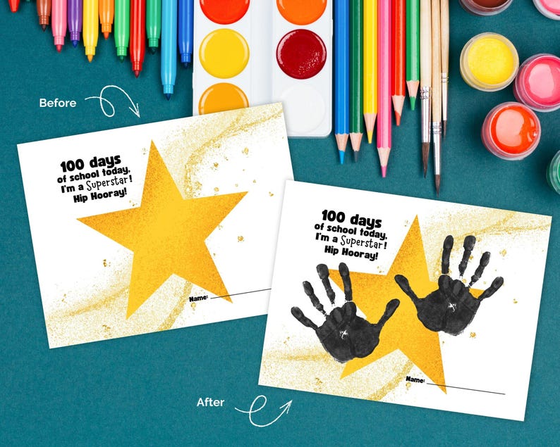 100 Days of School Handprint Art Printable | Prek Preschool ...