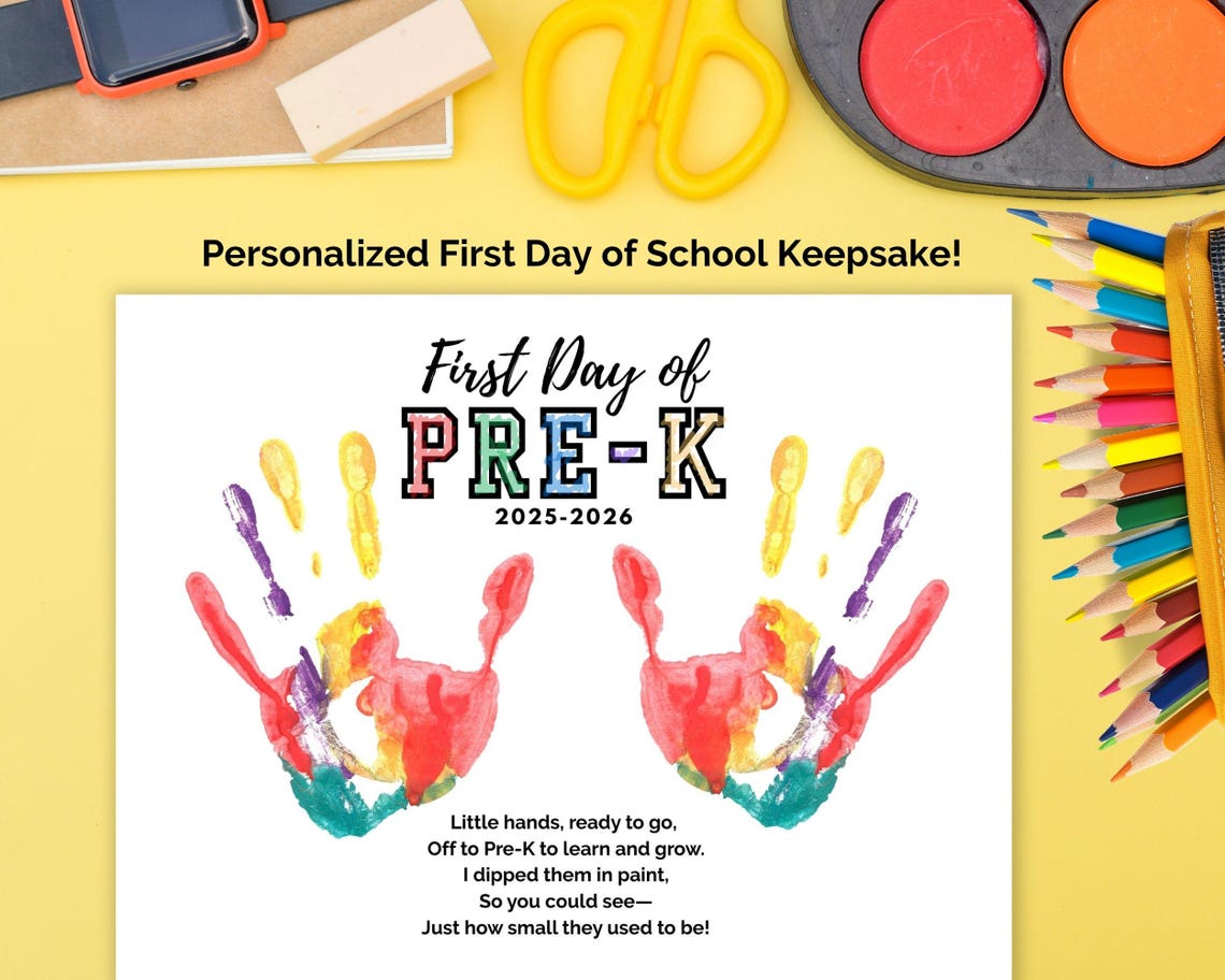 First Day of Preschool Handprint, Pre-k Handprint Activity, 2025-2026 ...