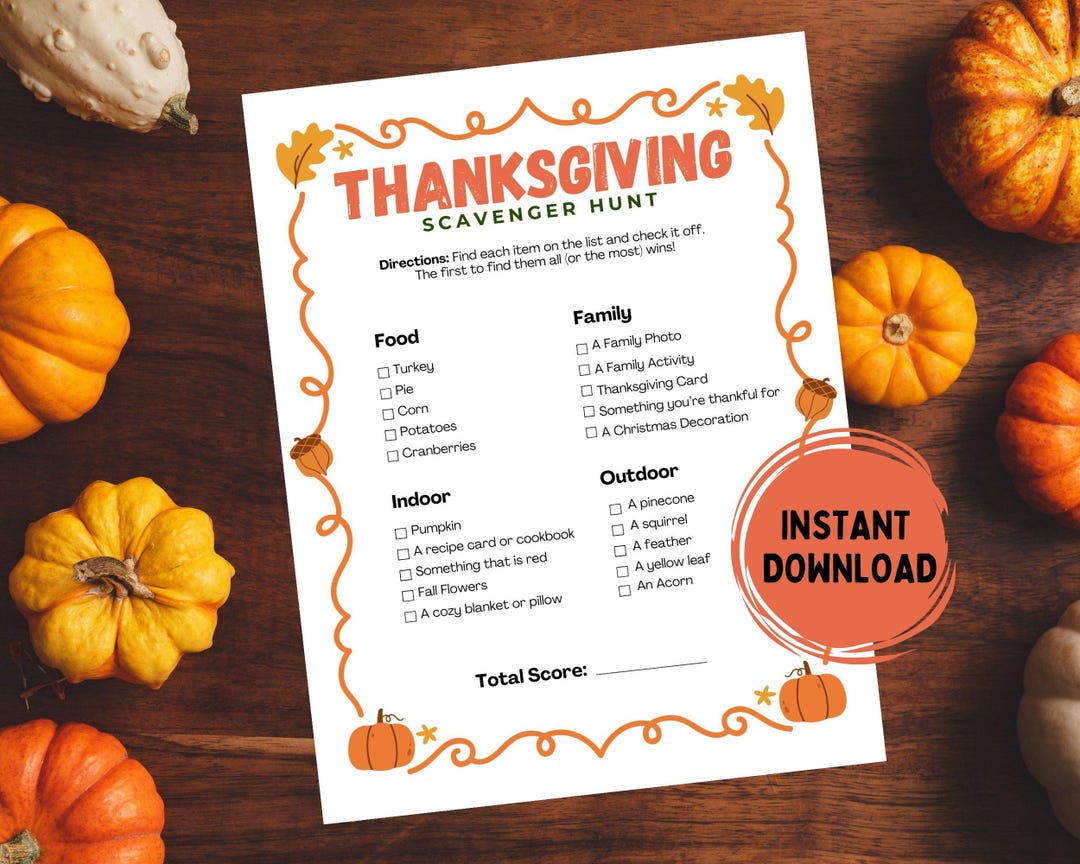 Thanksgiving Scavenger Hunt, Printable Thanksgiving Game, Turkey Hunt ...