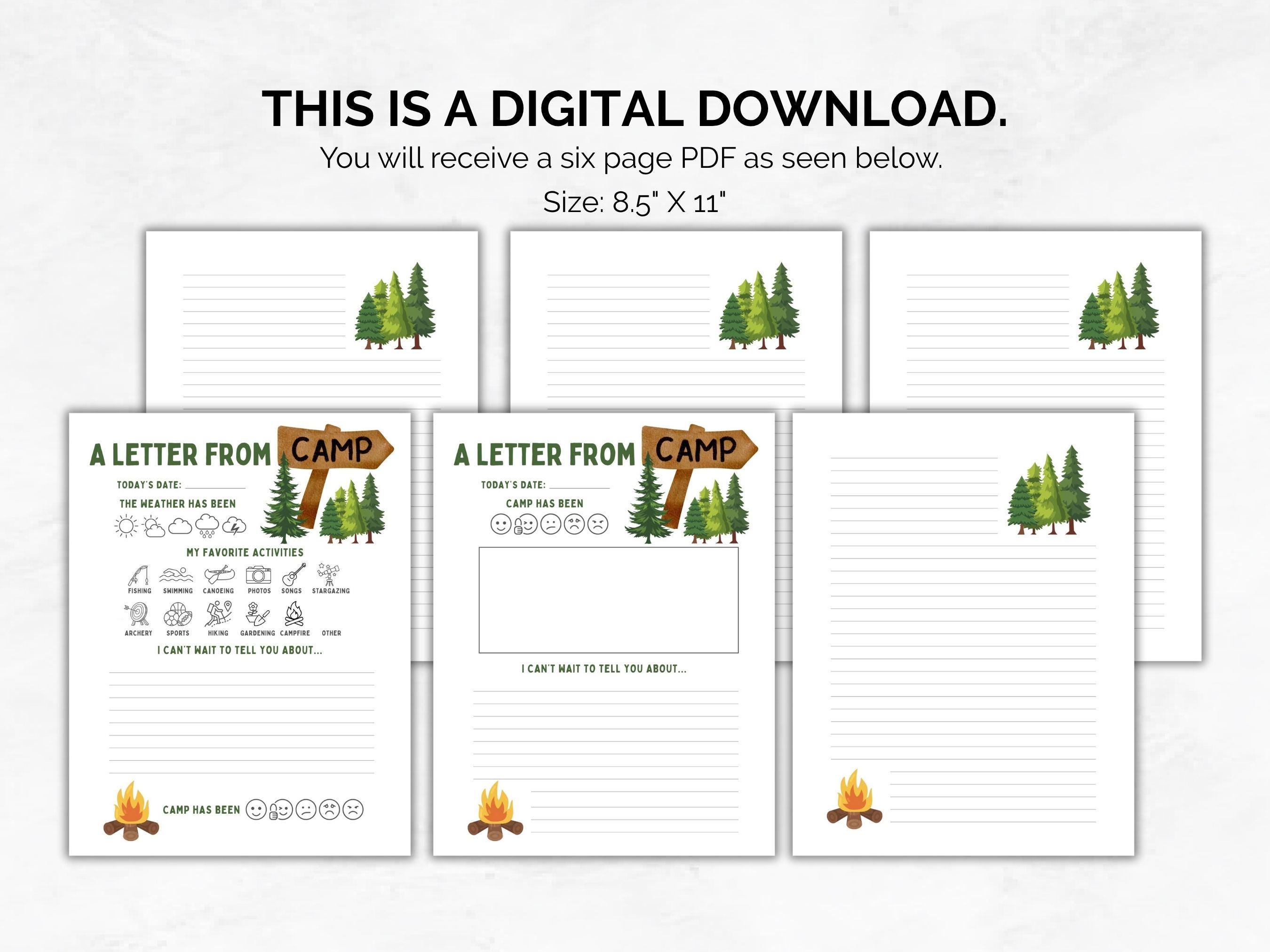 Letters From Camp, Camp Stationery, Printable Letter From Camp, Summer ...