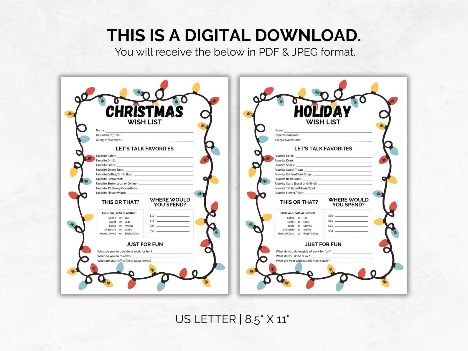 Employee Christmas Wish List, Office Holiday Printable, Employee ...