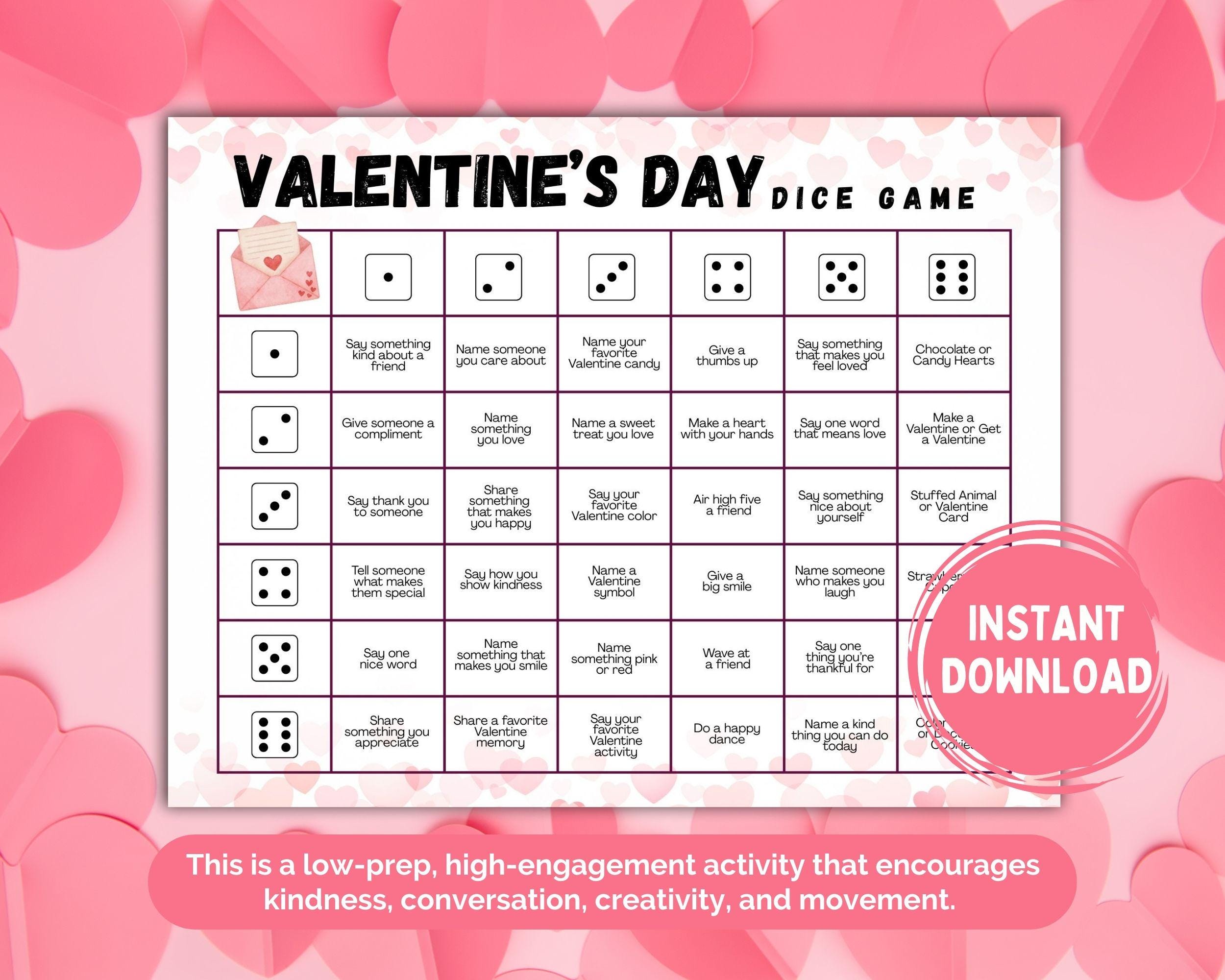 Valentine's Day Dice Game for Kids & Families | Printable Valentine ...