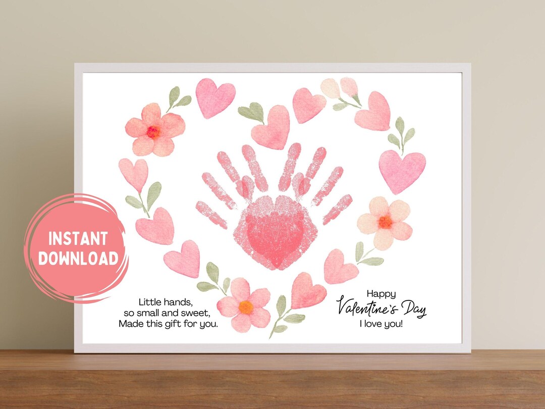 Valentine's Day Handprint Art, Heart Handprint Craft for Kids ...