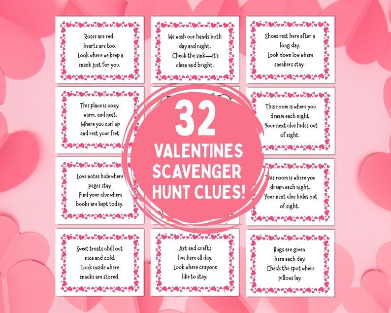 Valentine's Day Scavenger Hunt Clues, Treasure Hunt Riddles for Kids ...