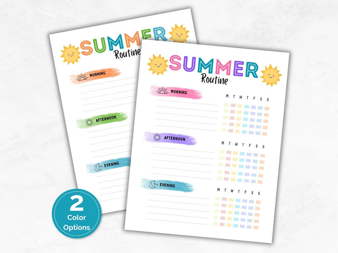 Summer Routine Chart for Kids, Printable Summer Routine Worksheet ...