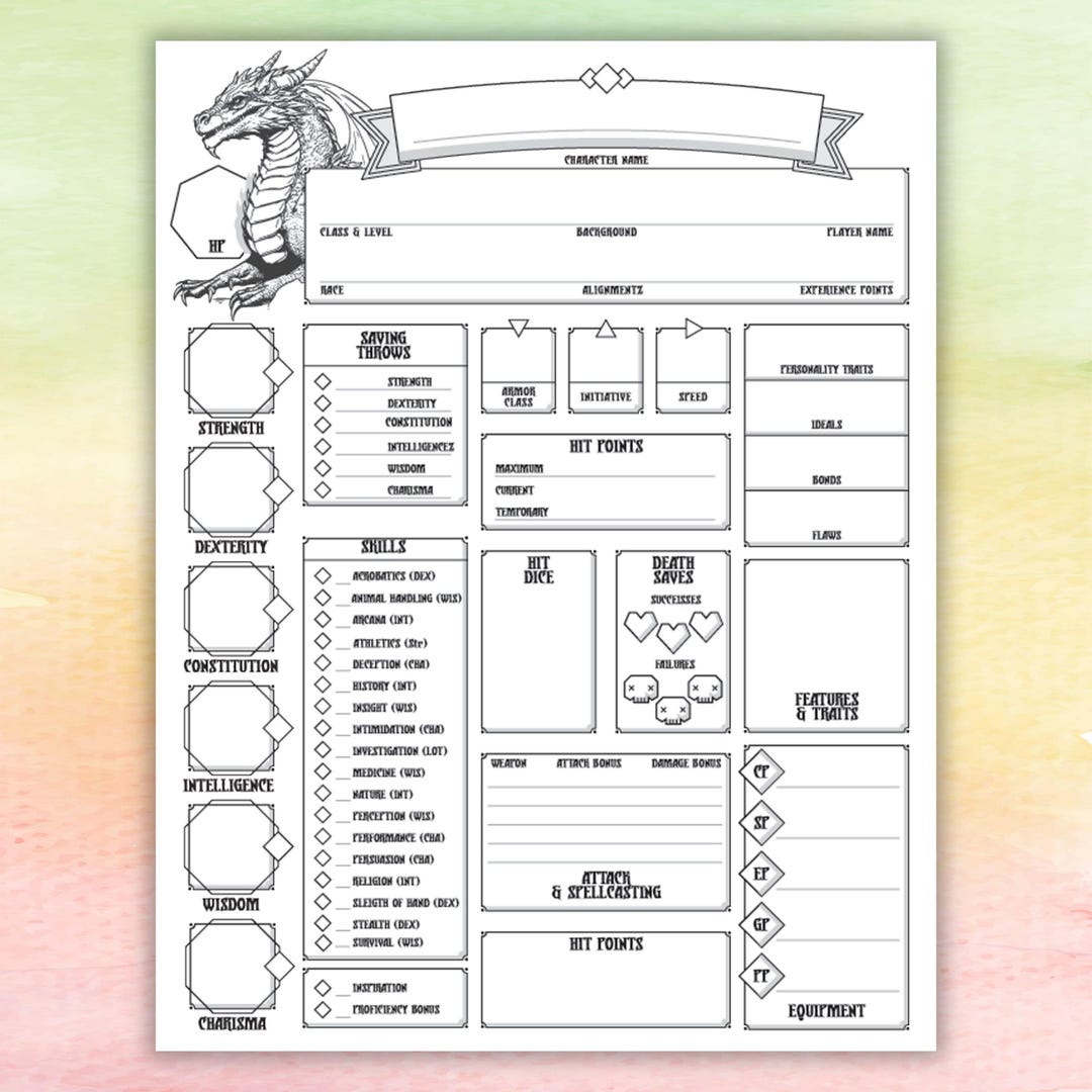 Dnd Character Sheet: Stylish and Functional 5e Character Sheet - Etsy
