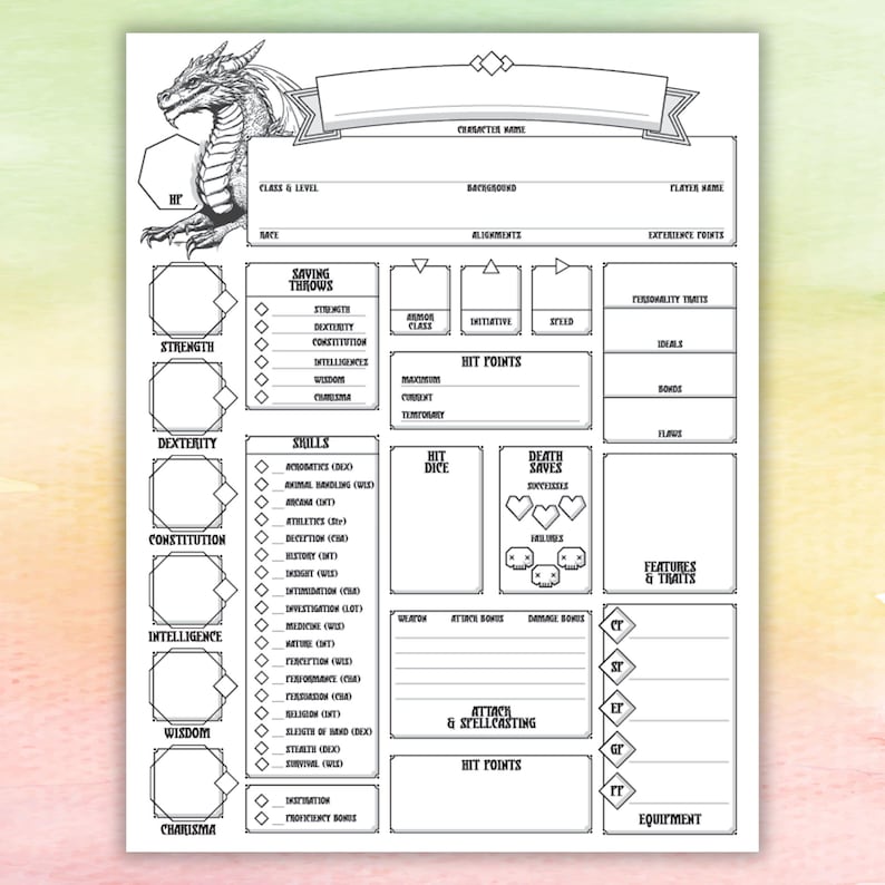 Dnd Character Sheet: Stylish and Functional 5e Character Sheet - Etsy