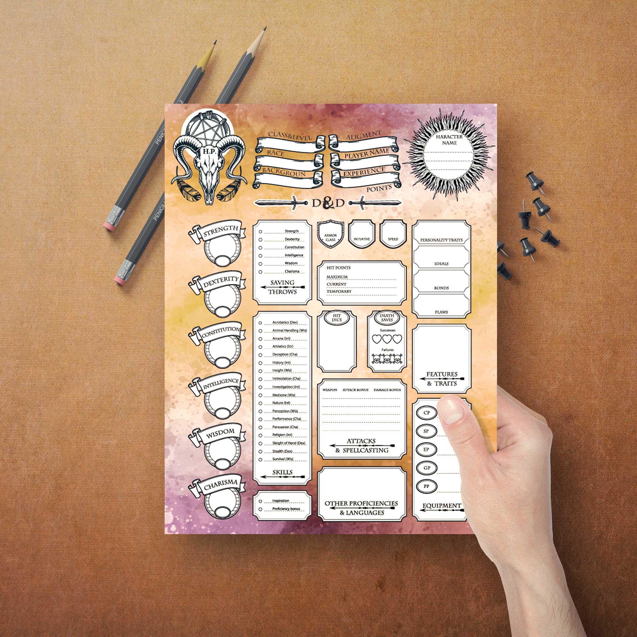 Dnd 5e Character Sheet: Printable RPG Stats Tracker (PDF) - Etsy