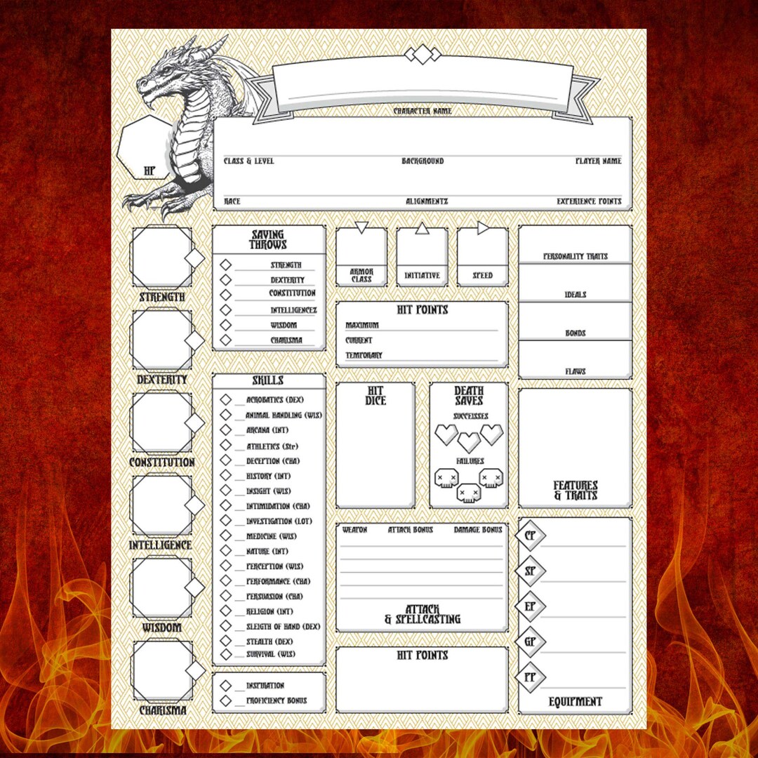 Dnd 5e Character Sheet Printable PDF All-class - Etsy