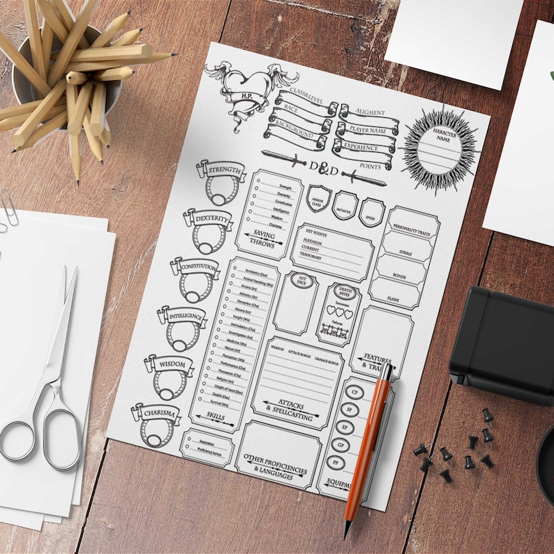Printable Dnd Character Sheet PDF - Uneditable 5e RPG Symbol Sheet for ...
