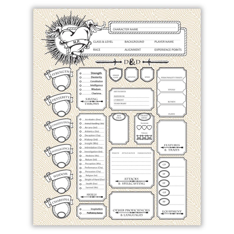 Ready-to-use Dnd 5e Character Sheet PDF Simple and Printable - Etsy