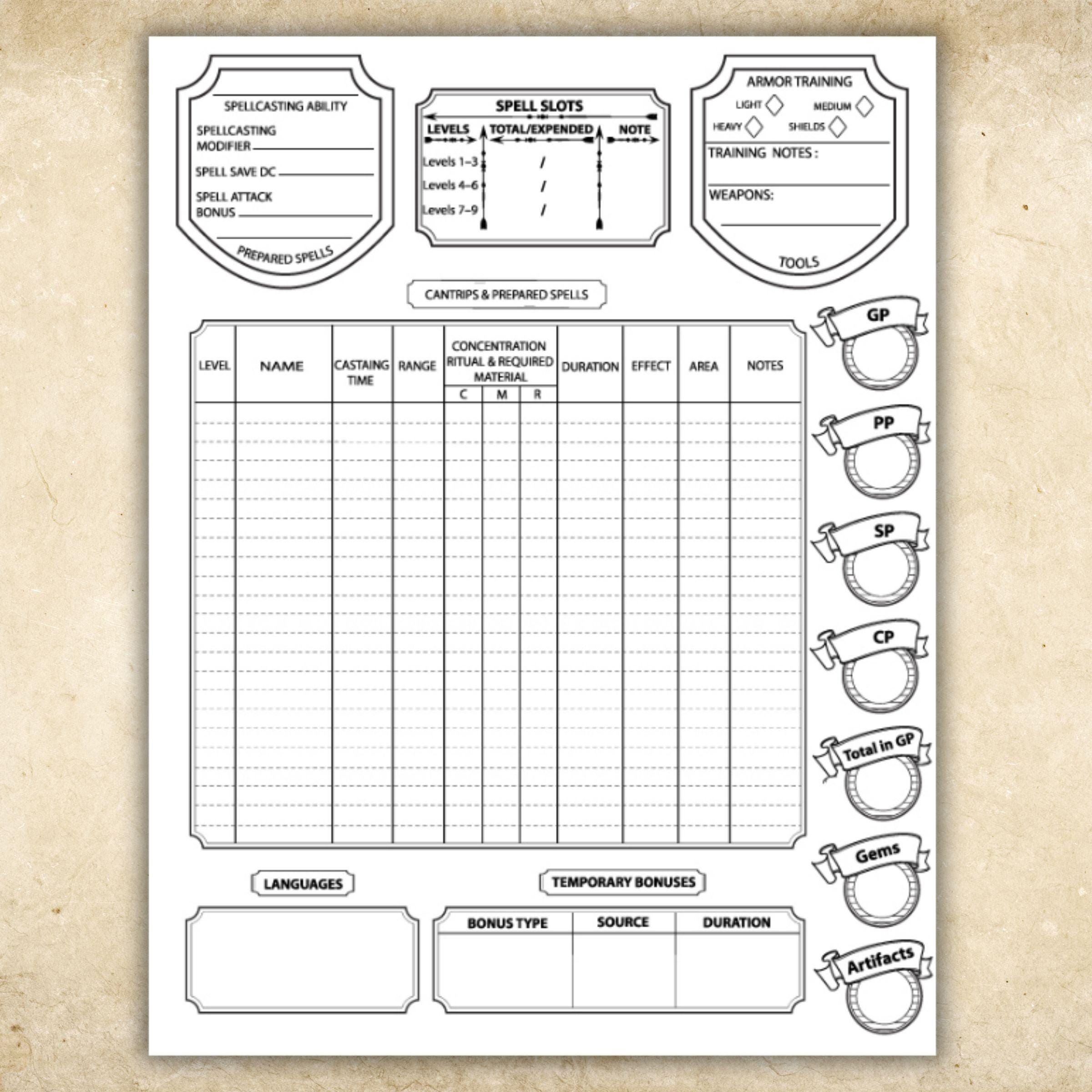 Dnd 5e Expanded Character Sheet, 3-page Fillable PDF (digital Download ...