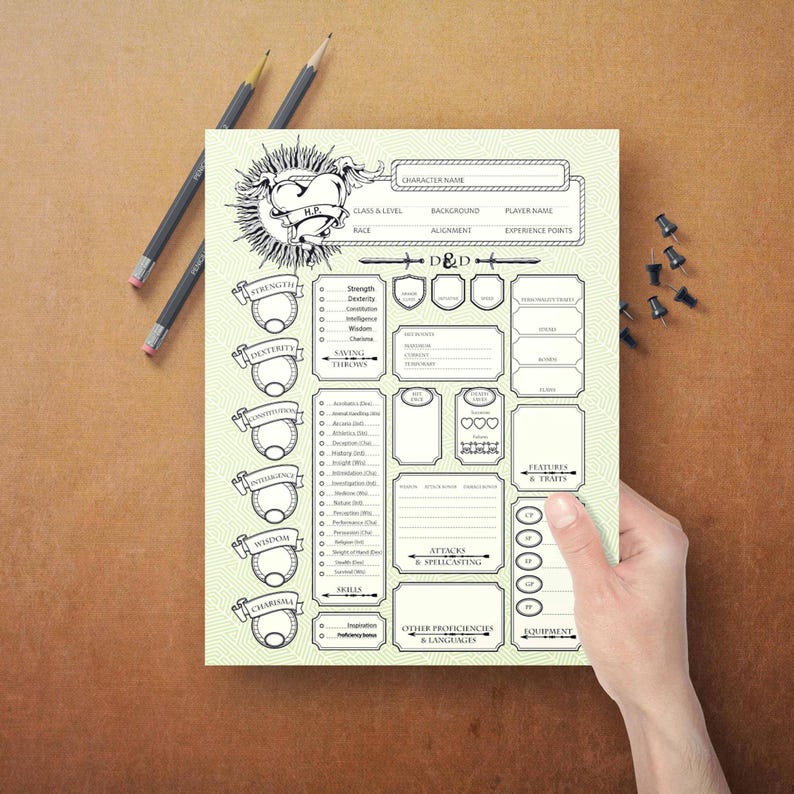 Printable Dnd Character Sheet PDF - 5e RPG Game Accessory - 8.5x11 ...
