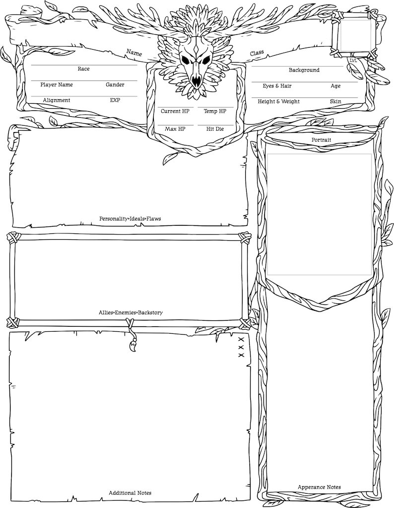 Editable Druid Character Sheet for Dnd 5e — Printable PDF, Nature Theme ...