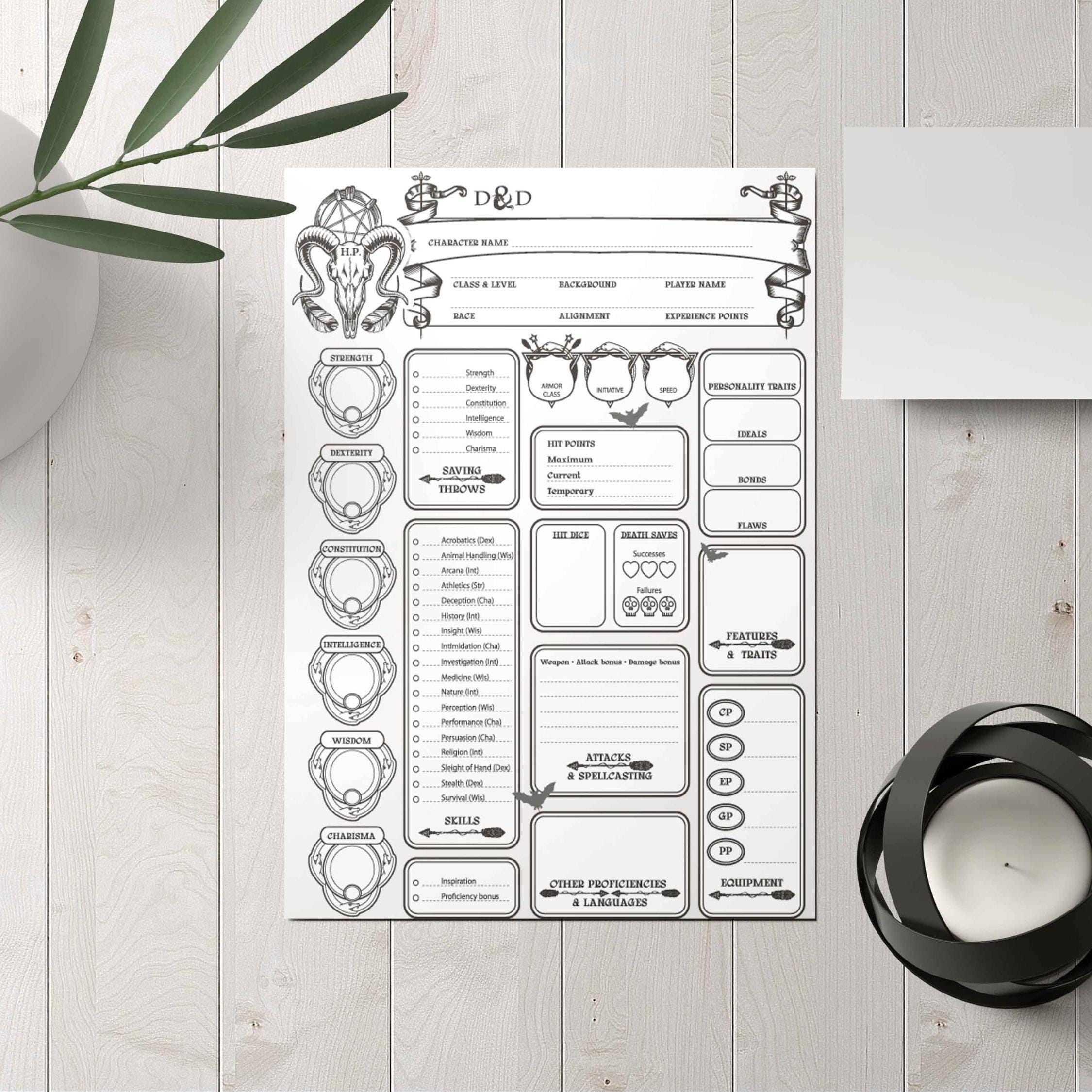 Dnd Character Sheet for 5e Symbol Edition Printable PDF Download - Etsy