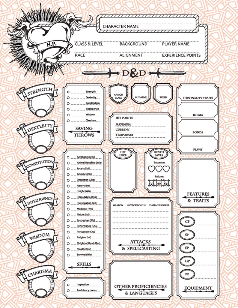 Magical Dnd Gift for Him: Pink 5e Character Sheet for Epic Adventures ...