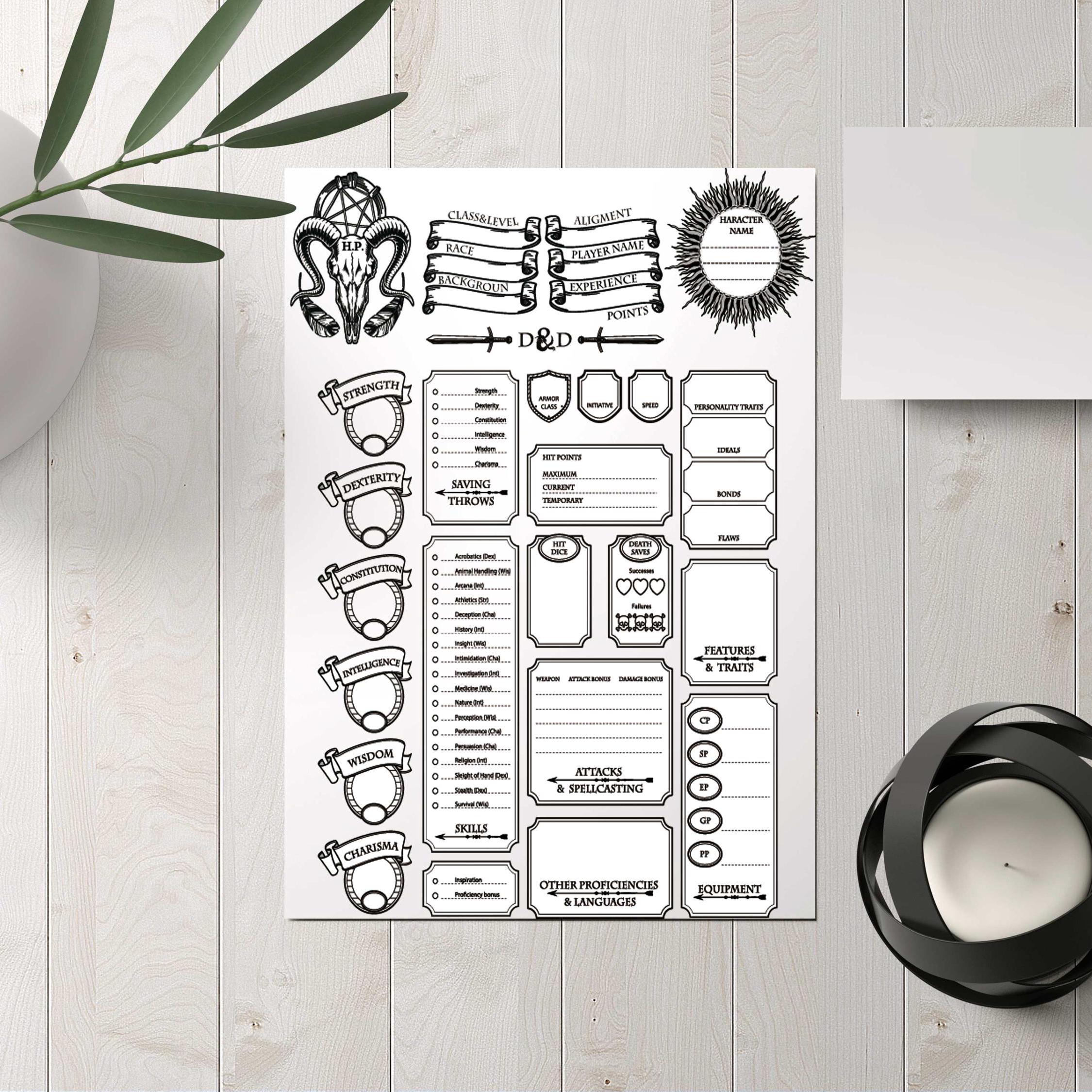 Dnd Character Sheet, Printable 5e RPG Sheets, Instant Download - Etsy