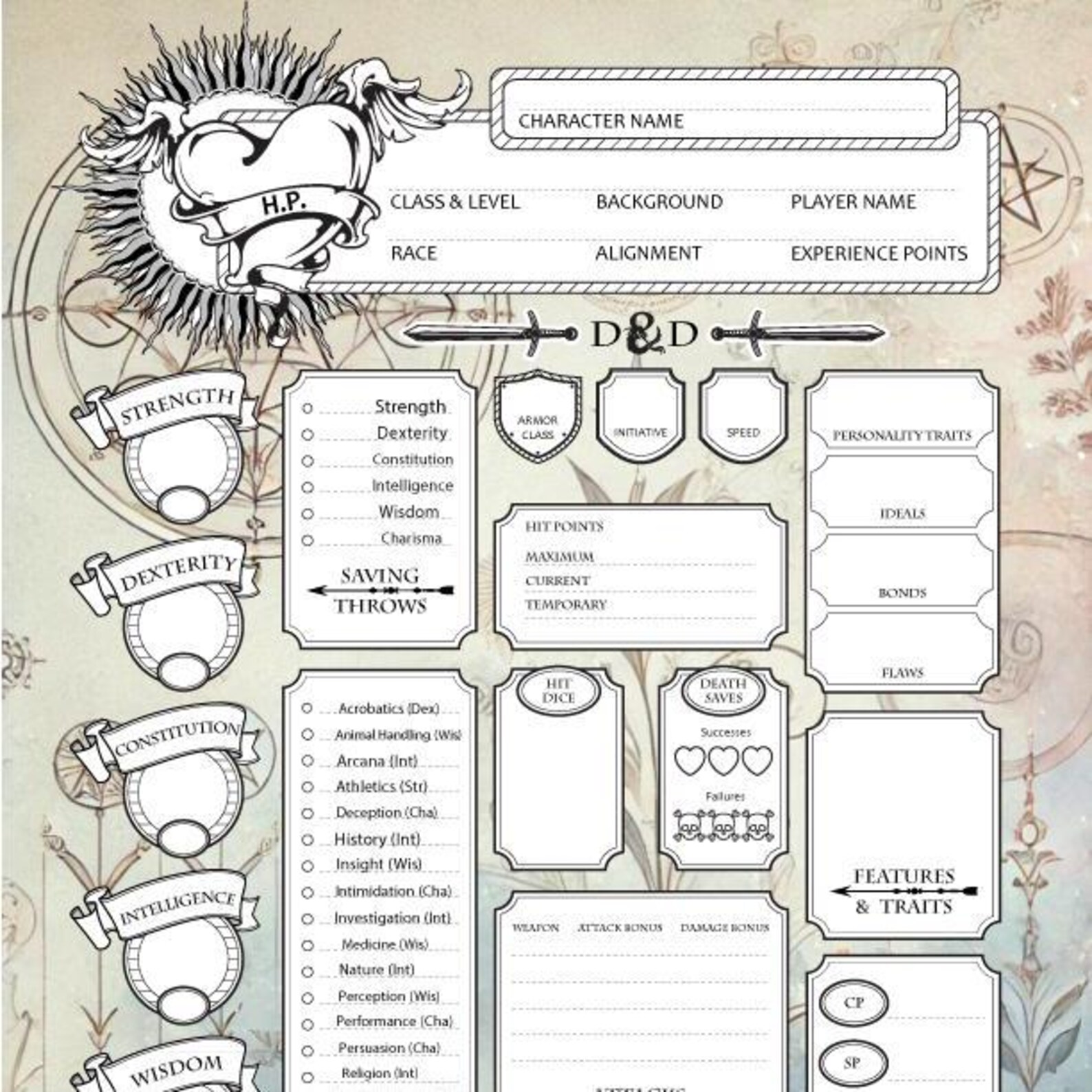 Custom Dnd Character Sheet 5e - Printable Letter-size PDF for Stats ...