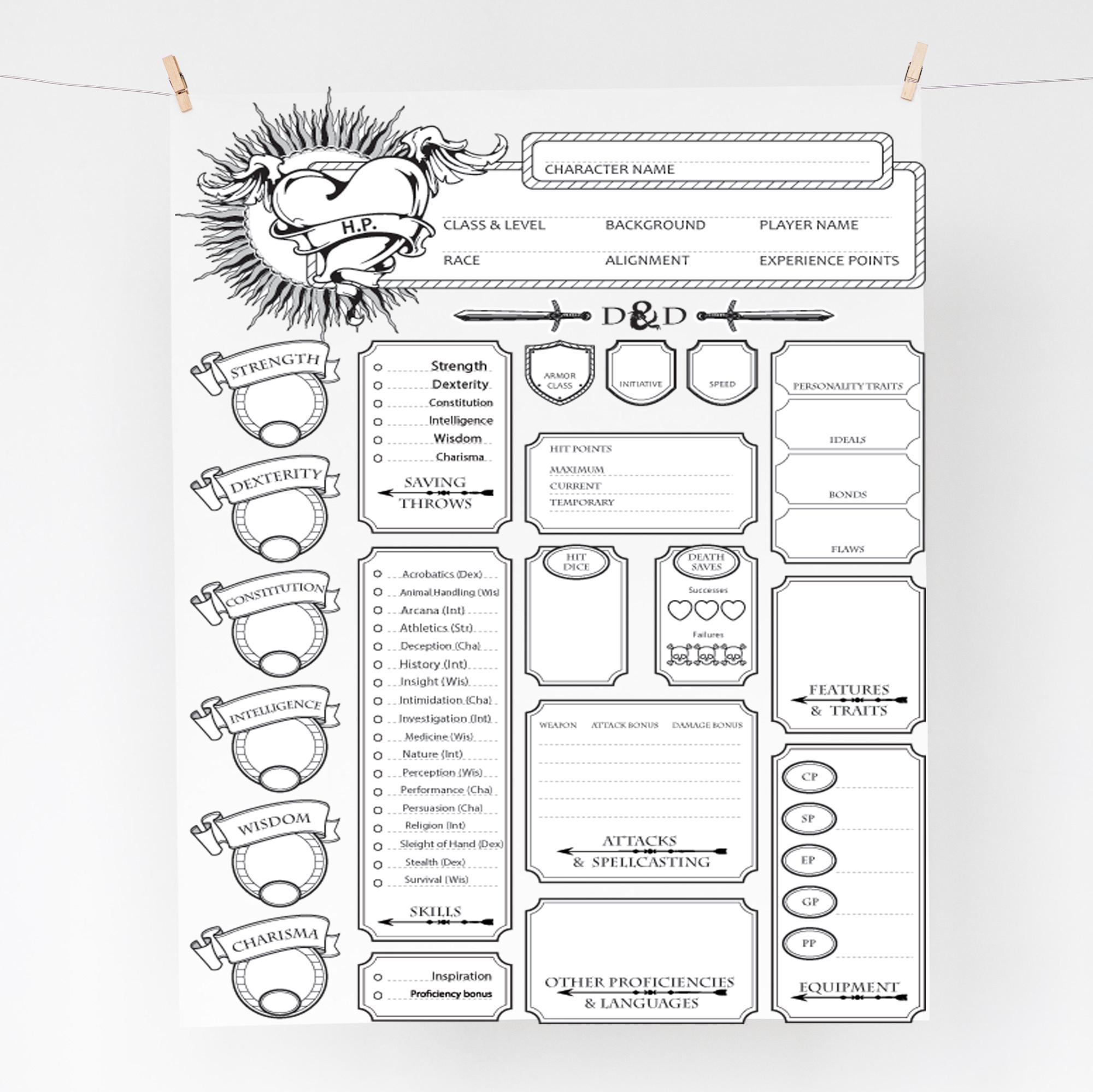 Dnd 5e Character Sheet Printable PDF – Customizable Digital Download ...