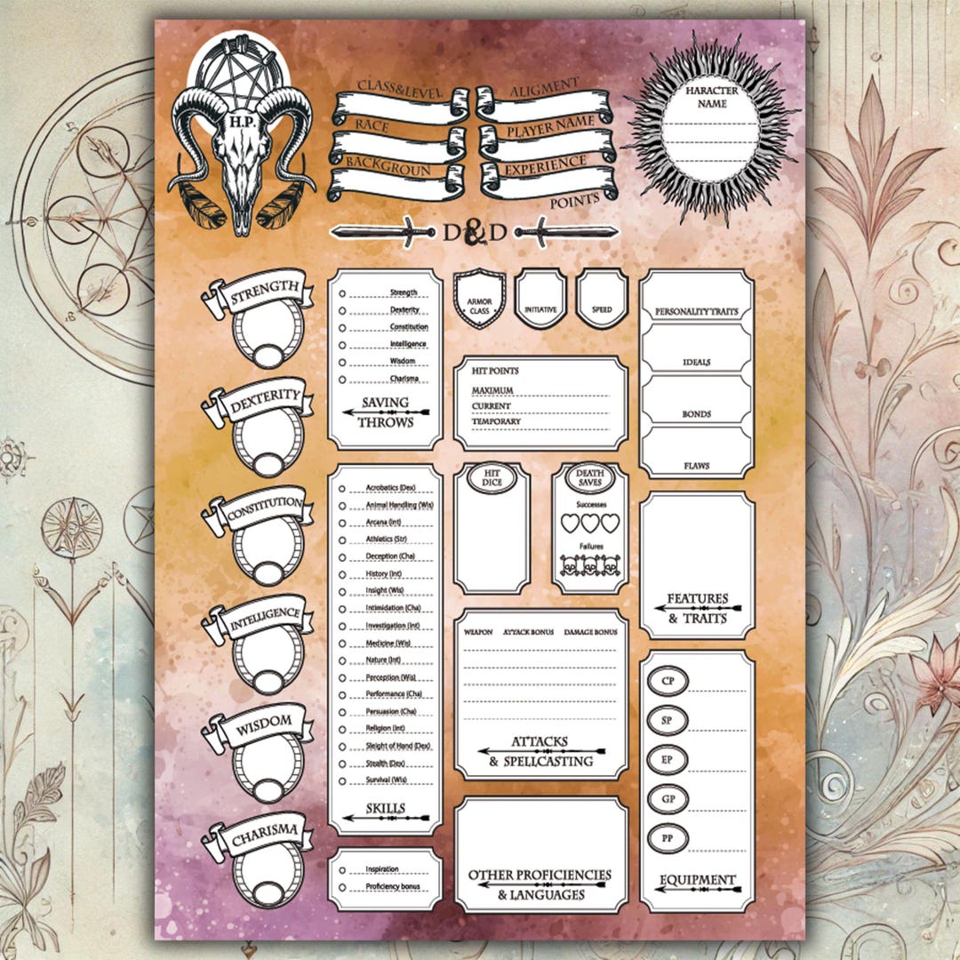 Custom Dnd 5e Character Sheet PDF Printable Accessory for All Players ...