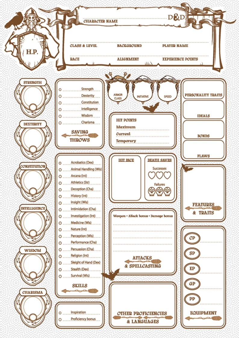 Dnd Character Sheet PDF Printable 5e for Players and Dms – Non-editable ...