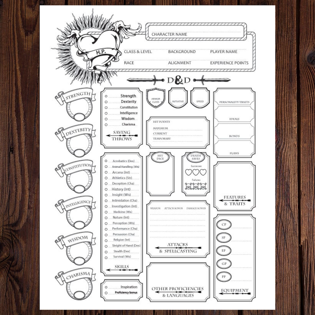 Printable 5e Character Sheet, Dnd Character Sheet PDF, Dnd Gift, Letter ...