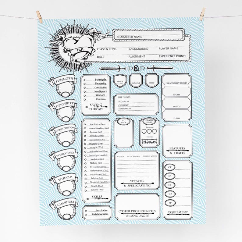 Printable 5e Character Sheet | Customizable Dnd Character Sheet PDF - Etsy