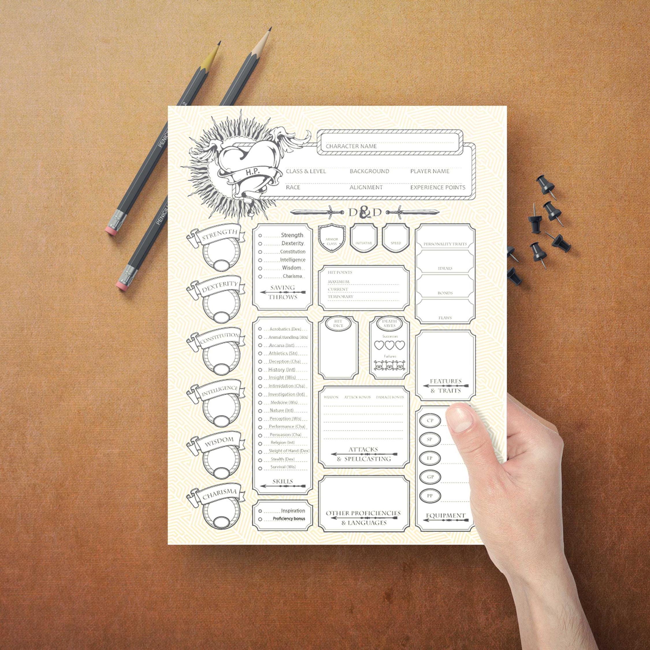 Ready-to-use Dnd 5e Character Sheet PDF Simple and Printable - Etsy UK