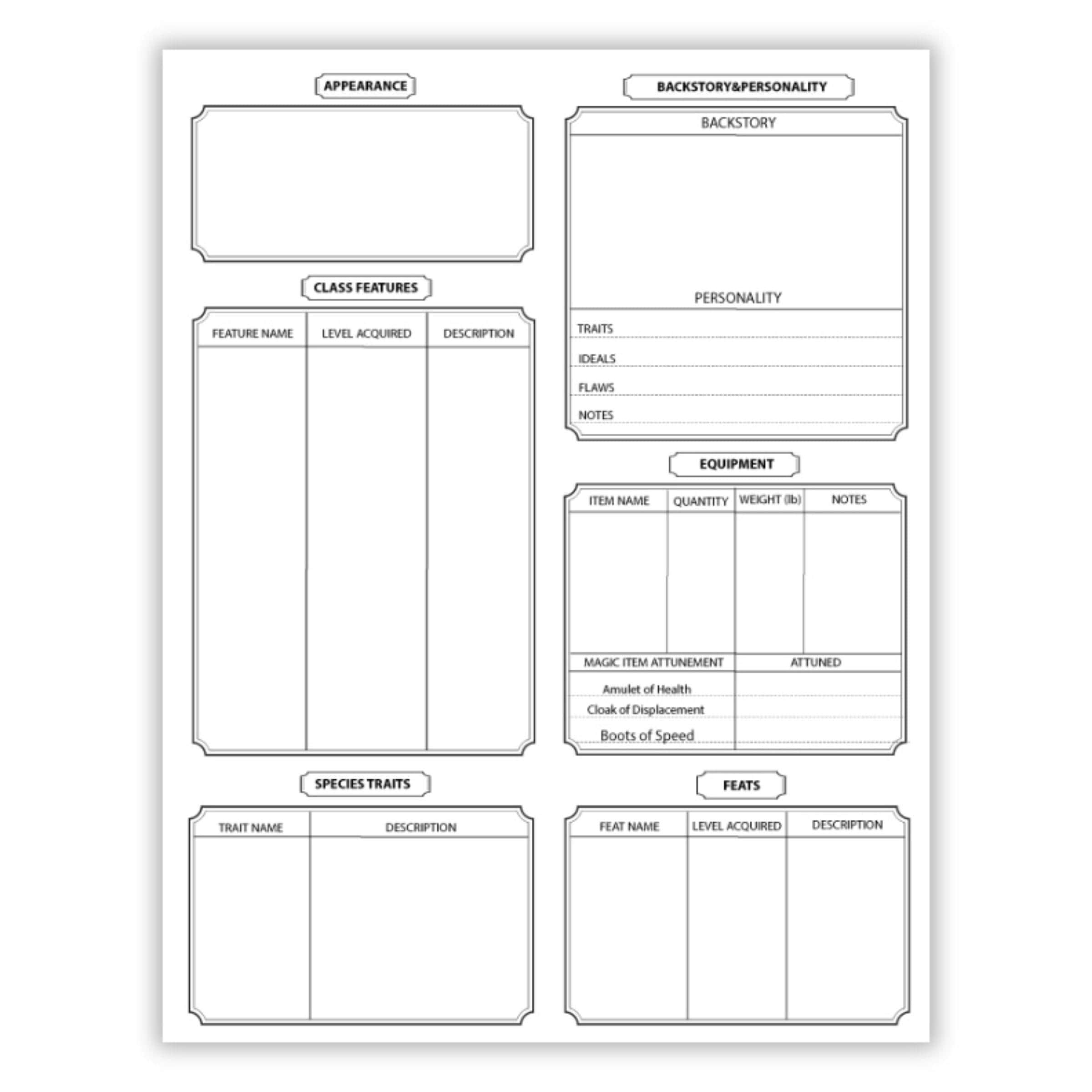 Expanded DnD 5e Charakter Sheet 2024 edition , printable pdf download ...