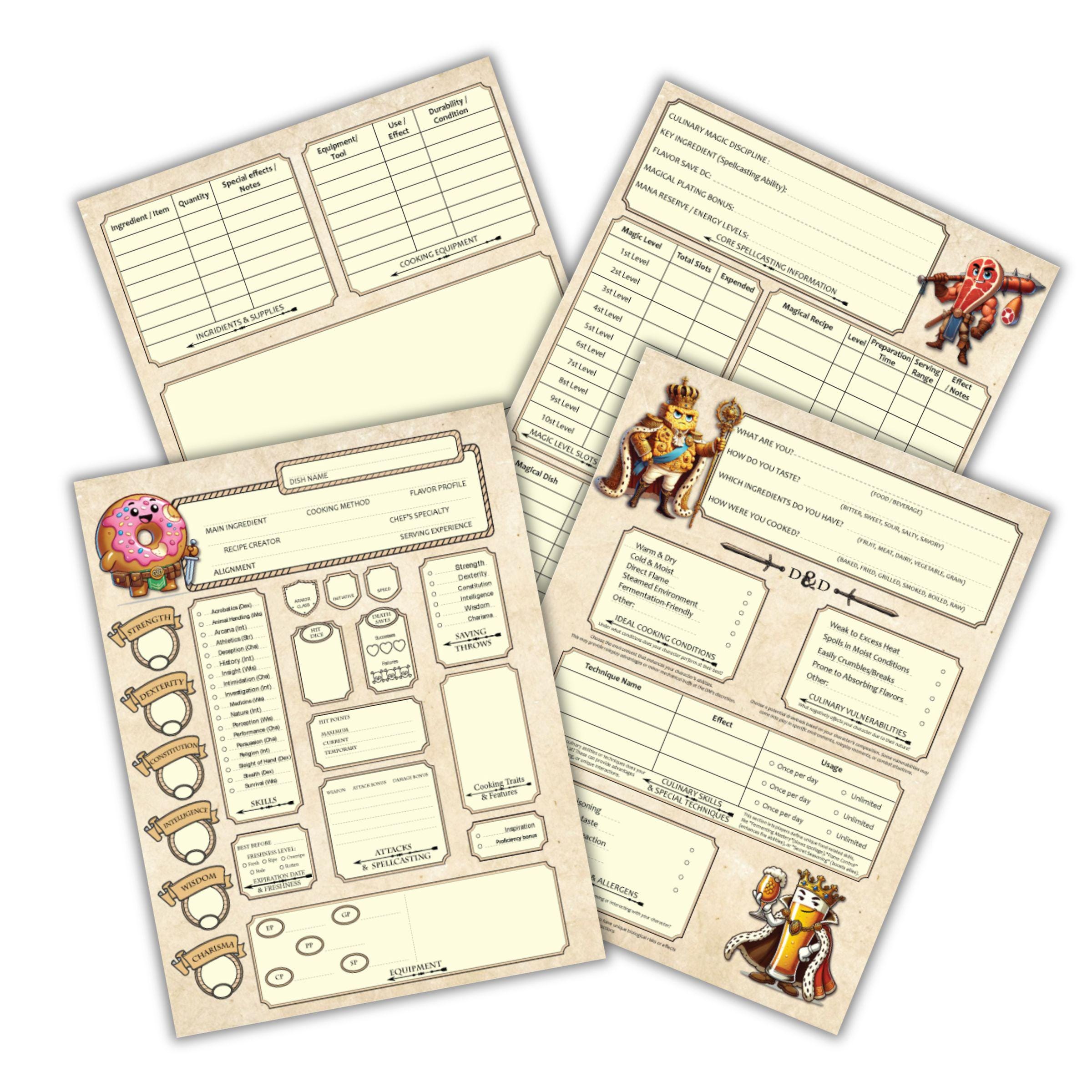 Food-themed Dnd 5e Character Sheet , 4-page Custom RPG PDF for Unique ...