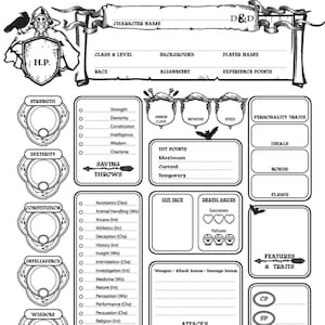 Universal Dnd 5e Character Sheet PDF Printable Tabletop RPG Tool for ...