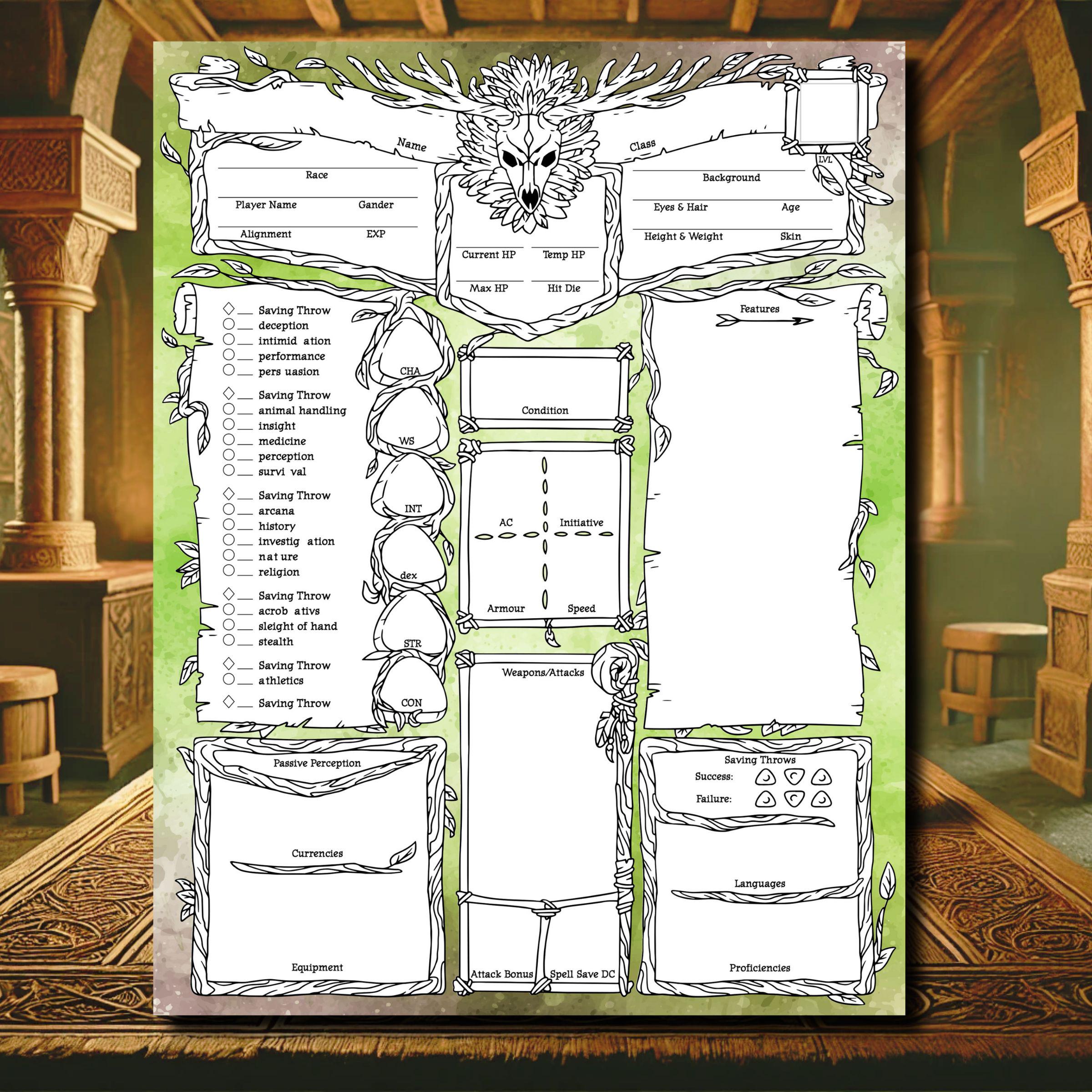 Editable Druid Character Sheet for Dnd 5e - Forest Design - Dnd PDF ...