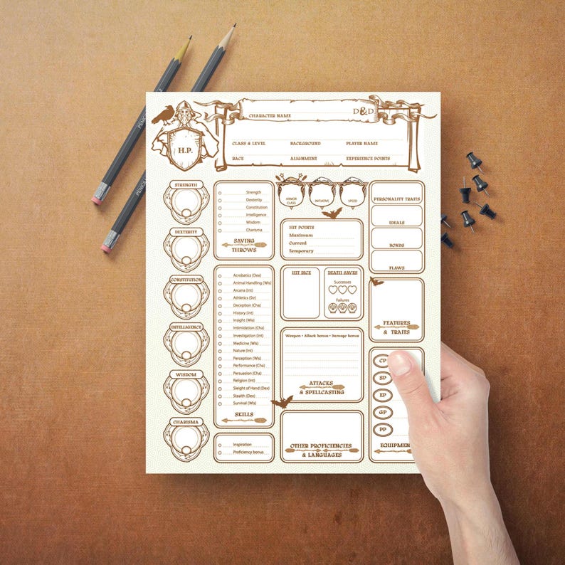 Dnd 5e Character Sheet PDF Printable Letter Size Dungeons and Dragons ...