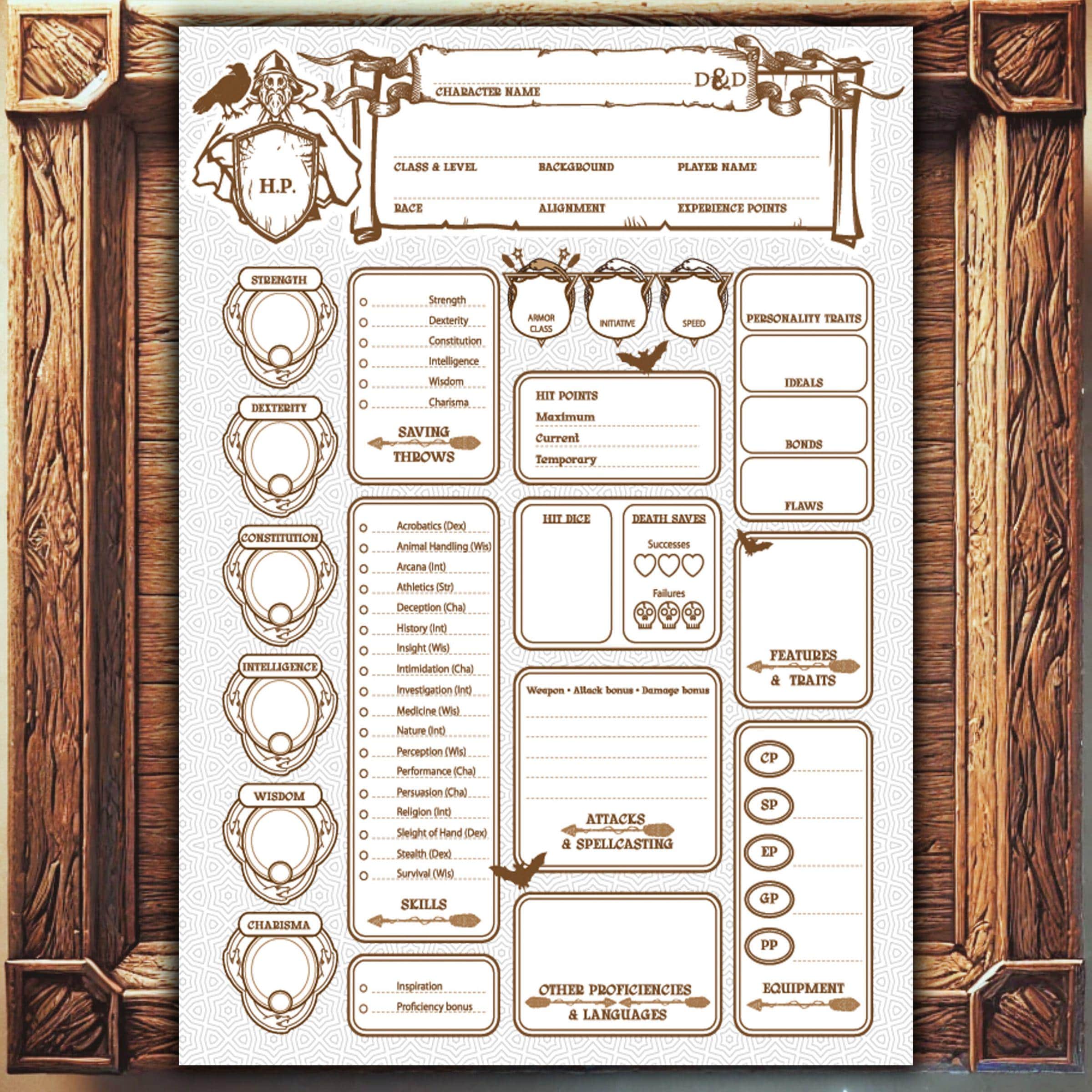 Dnd 5e Character Sheet PDF Printable Letter Size Dungeons and Dragons ...