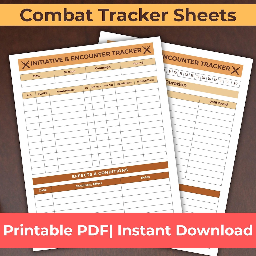 Dnd Initiative & Encounter Tracker | Printable PDF Sheets for Combat - Etsy