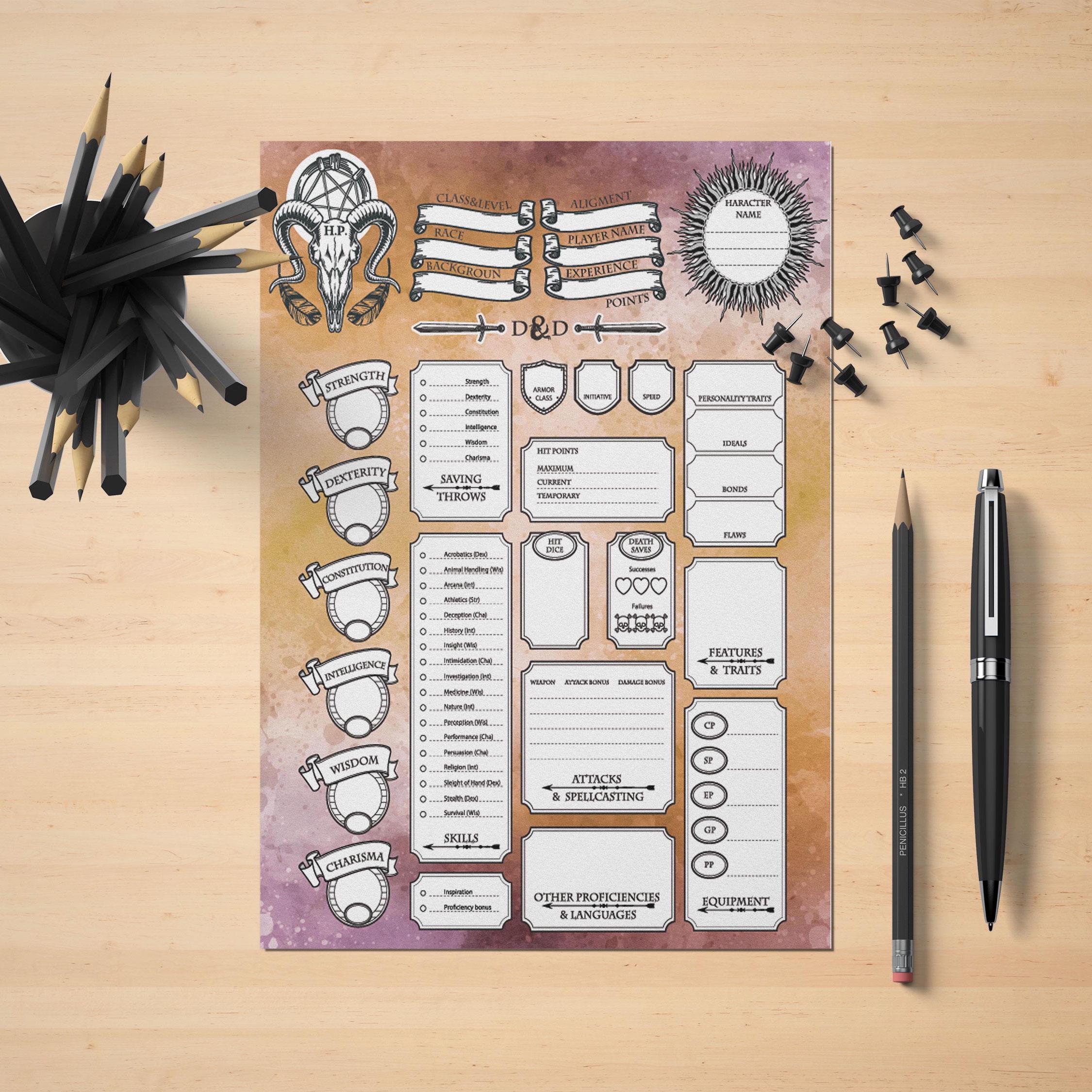 Dnd 5e Character Sheet: Printable RPG Stats Tracker (PDF) - Etsy