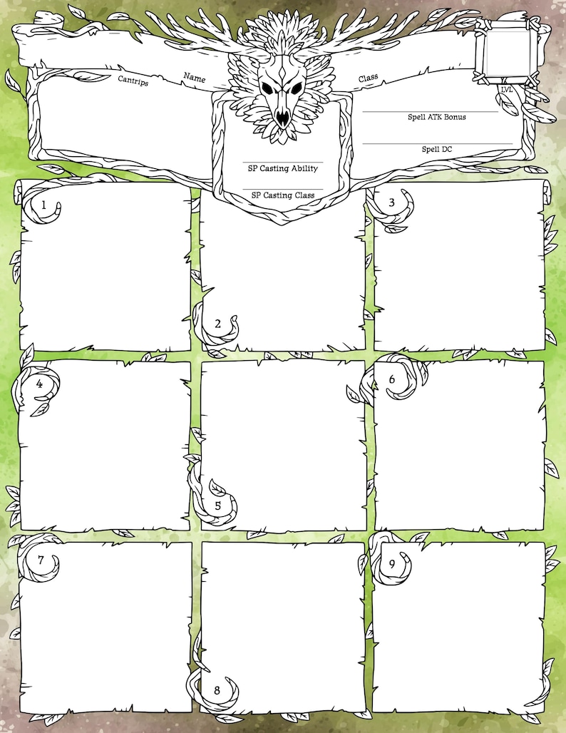 Druid 5e Character Sheet Editable Fillable PDF | Nature-themed D&D for ...