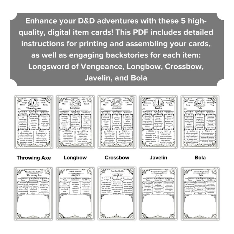 Dnd Ranged Weapon Cards PDF | Printable RPG Item Cards | 5 Fantasy ...