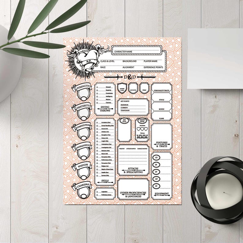 Pink Dnd Character Sheet Printable Pdf for 5e, Stylish Rpg Player Sheet ...