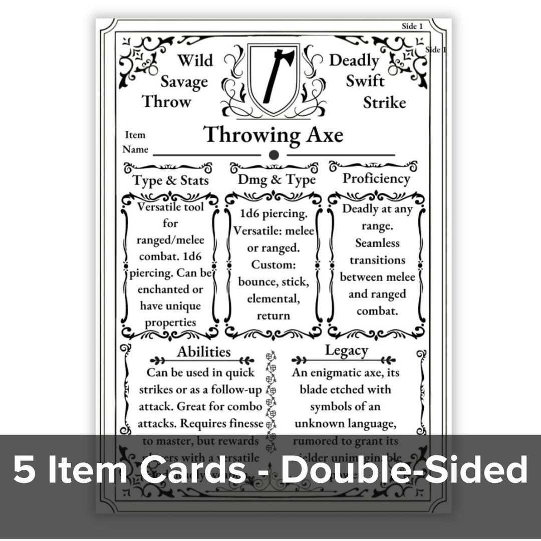 Dnd Ranged Weapon Cards PDF | Printable RPG Item Cards | 5 Fantasy ...