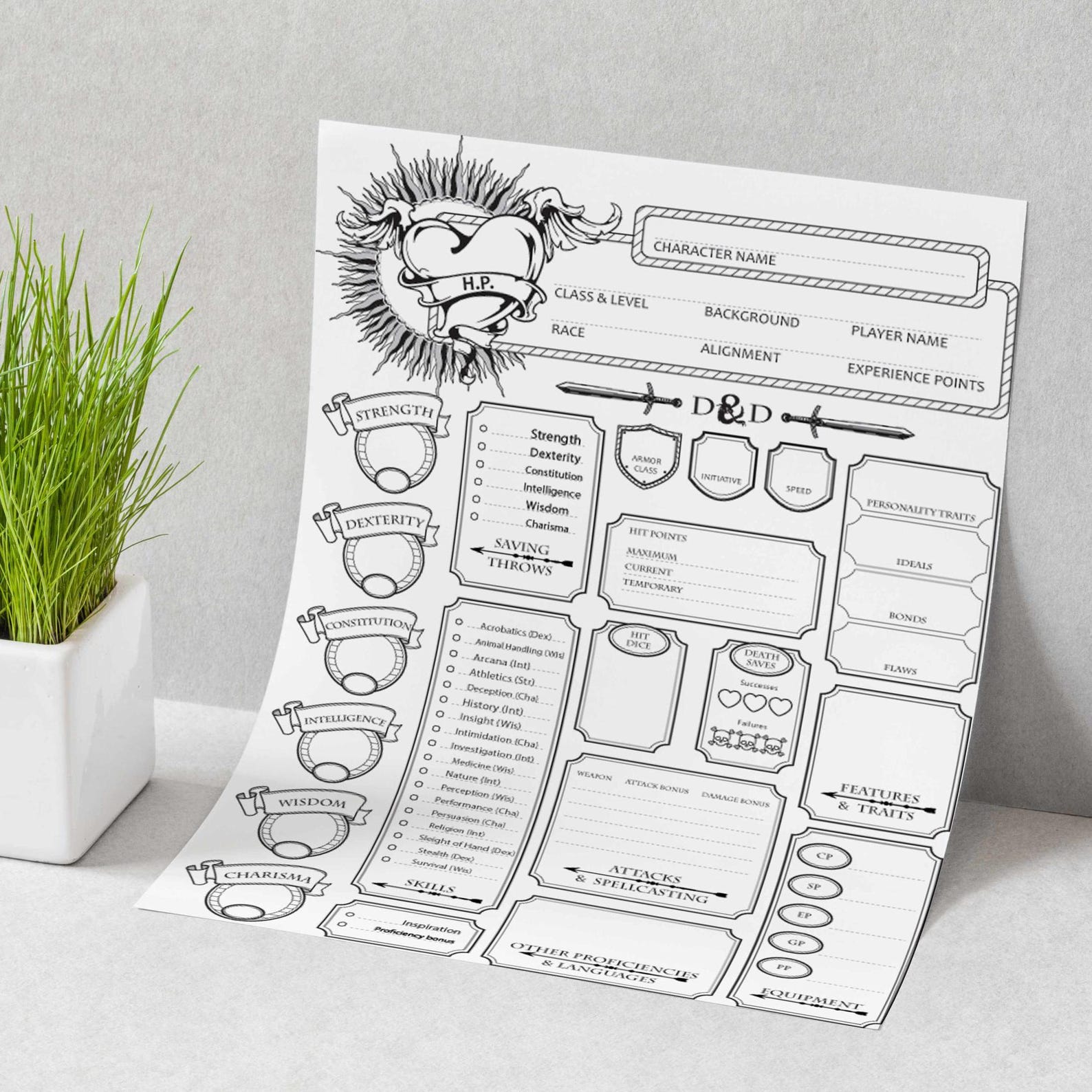 Dnd 5e Character Sheet Printable Pdf Customizable Digital Download
