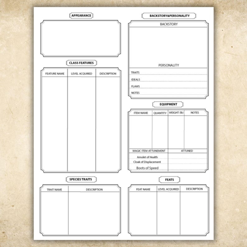 Expanded DnD 5e Charakter Sheet 2024 edition , printable pdf download ...