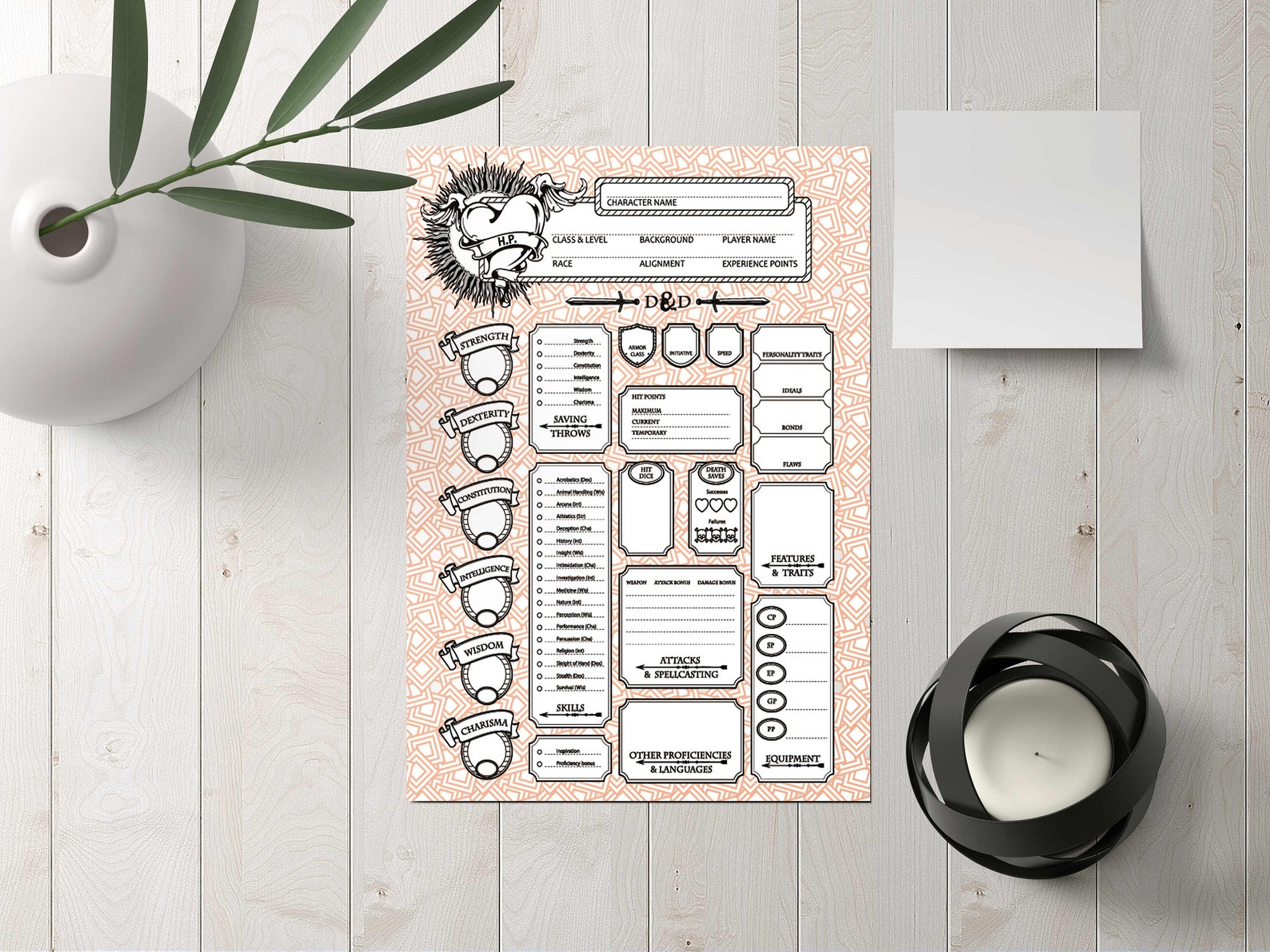 Magical Dnd Gift for Him: Pink 5e Character Sheet for Epic Adventures ...