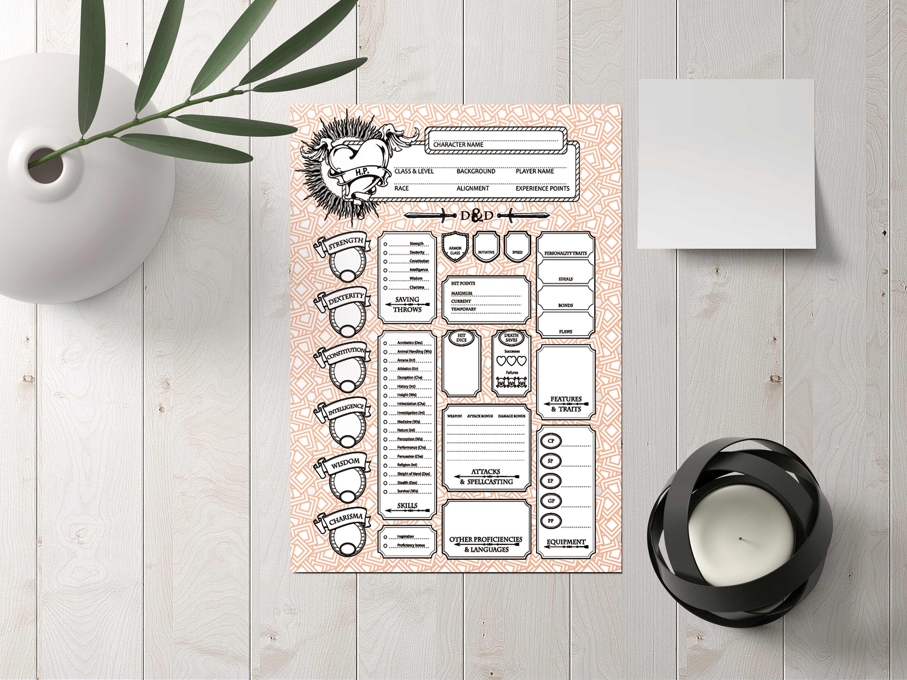 Magical Dnd Gift for Him: Pink 5e Character Sheet for Epic Adventures ...