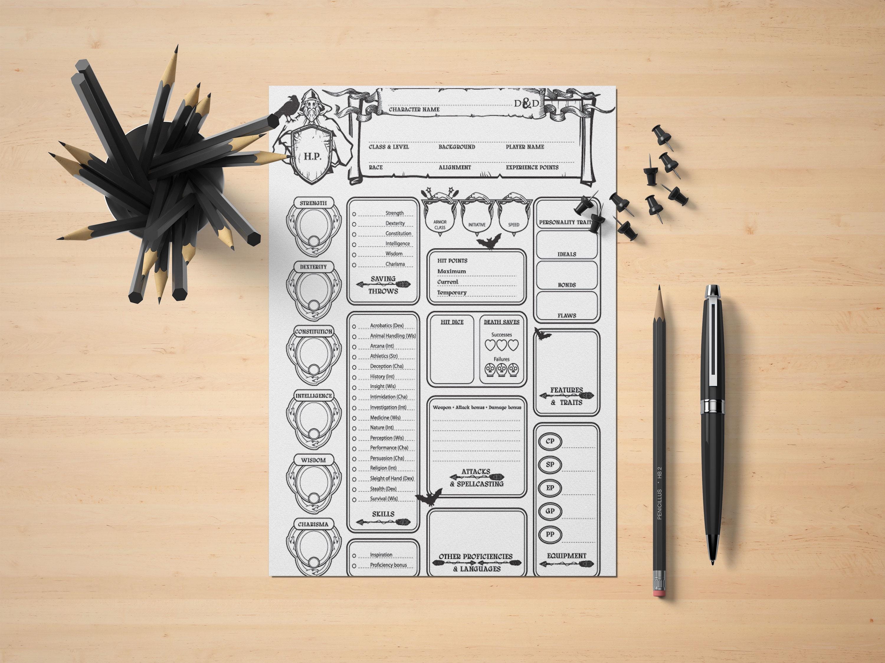 Dnd Character Sheet Digital Download 5e Character Sheet Perfect Dnd ...
