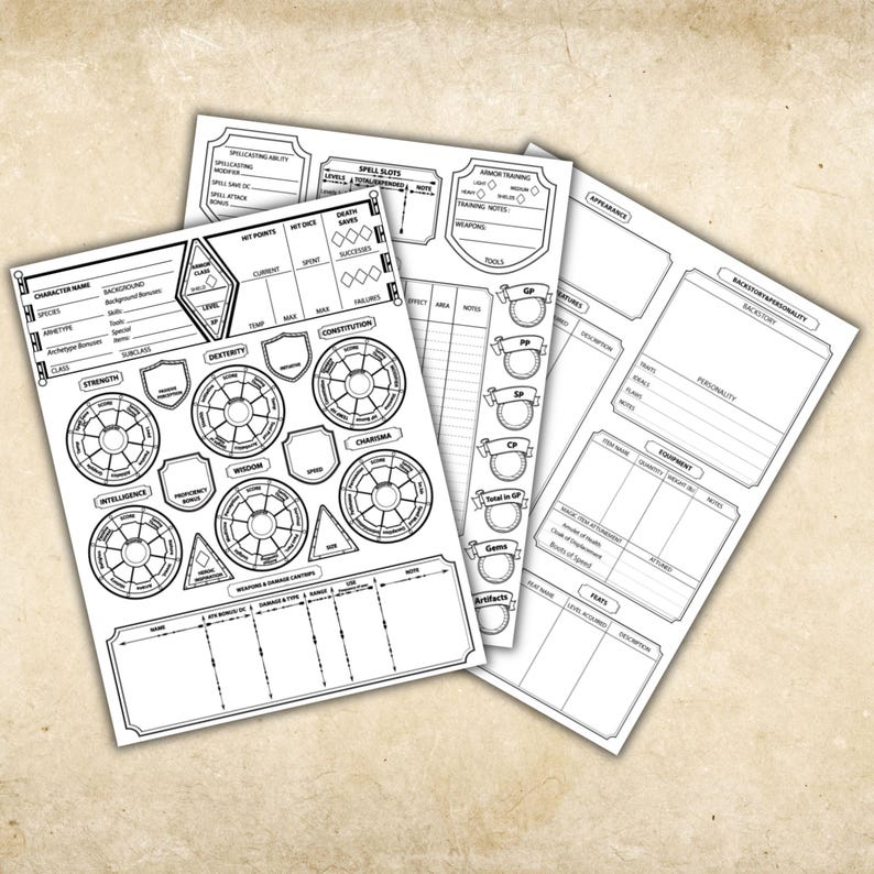Dnd 5e Character Sheet: Expanded Stats & Background Bonuses (printable ...